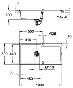 Grohe K500 Kompozitní dřez s odtokem 31645AT0