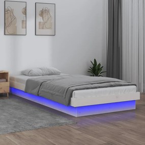 Rám postele s LED světlem bílý 90 x 200 cm masivní dřevo