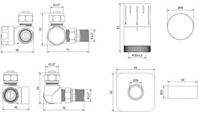 Mexen G05, axiální termostatická souprava pro topné těleso s krytkou, chromová, W903-958-909-01
