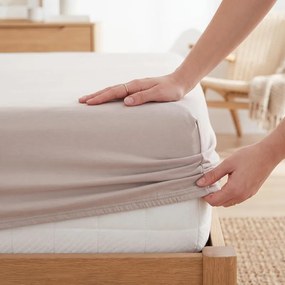 SCANquilt napínací prostěradlo JERSEY ELASTIC LYCRA béžovošedá výška matrace do 40 cm 90 x 200 cm