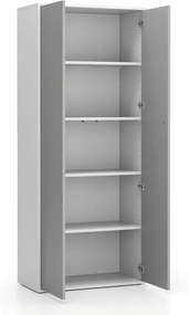 PLAN Kancelářská policová skříň s dveřmi LAYERS, 800 x 400 x 1905 mm, bílá / šedá