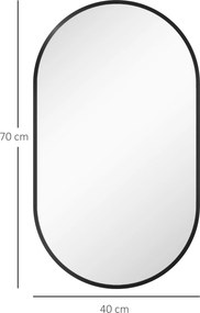 HOMCOM Oválné Koupelnové Zrcadlo 40x70 cm s Hliníkovým Rámem Dekorativní Zrcadlo na Zeď Horizontální nebo Vertikální pro Obývací Pokoj Vstupní Halus …