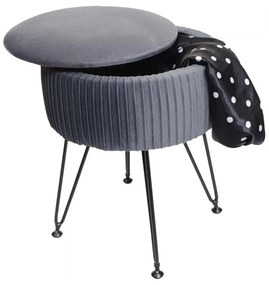Taburetka s úložným prostorem K47 - samet, v45 x Ø33 cm - Šedá
