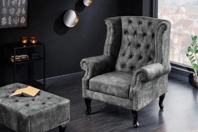 Ušák Chesterfield šedý sametový starožitný vzhled/ 43520