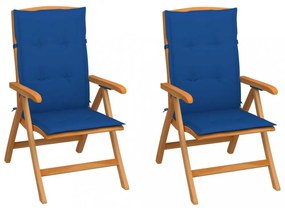Zahradní židle 2 ks teak / látka Dekorhome Tmavě modrá