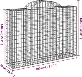 Klenuté gabionové koše 6 ks 200x50x140/160cm pozinkované železo 3146366