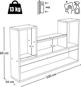 Nástěnný regál TALO, 100 x 60 x 16 cm, hnědý