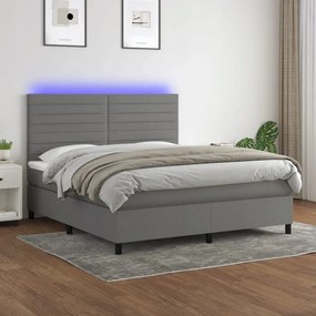 Box spring postel s matrací a led textil tmavě šedá