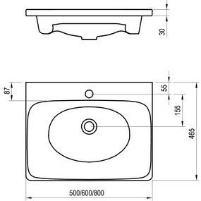 Ravak XJX01250000 - Zápustné umyvadlo BALANCE 50x46,5 cm keramika/bílá