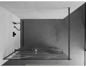 Mexen Kioto+, sprchová zástěna Walk-In s poličkou a věšákem 110 x 200 cm, 8mm čiré sklo bílý vzor, ​​grafitový profil, 800-110-121-66-97