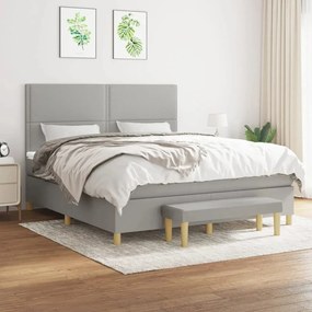 Box Spring Postel S Matrací Textil Světle Šedá Hladké s hřebíky 160 x 200