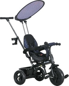 HOMCOM 6-in-1 Dětský Tříkolka s Ovládací Rukojetí od 9 Měsíců do 25 kg, Dětská Tříkolka s Odnímatelnou Sluneční Clonou, Bezpečnostním Pásem, Držákem n