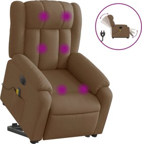 Elektrické zvedací masážní polohovací křeslo hnědé textil 3205356