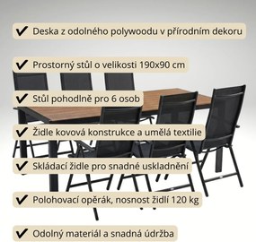 Vikio Zahradní set 190x90 pro 6 osob přírodní V137-190P2