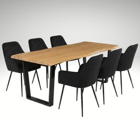 Vikio Jídelní set pro 6 osob 180x90 cm dub noha U černá židle s područkami VJS168-6C