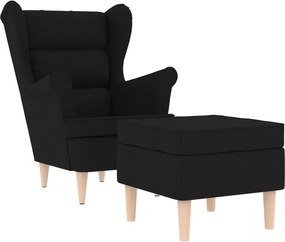 Křeslo s podnožkou černé textil 3307991