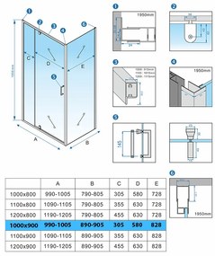 BPS-koupelny Obdélníkový sprchový kout HYD-OK07A 100x90 bílá/transparent - bez vaničky
