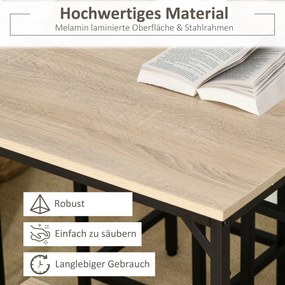 HOMCOM Barový set 5dílný s vysokým stolem a 4 barovými židlemi, kuchyňská linka, jídelní set, ocelový dub černý 100x60x88cm | Aosom.de