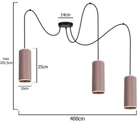 Lustr na lanku AVALO 3xE27/60W/230V pavouk růžová/měděná