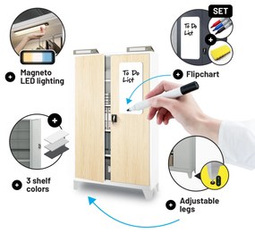 Kancelářská kovová skříň na dokumenty JAN II, Eco Design: bílá/dub sonoma
