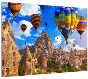 Skleněný obraz - Horkovzdušné balóny, Cappadocia, Turkey. (70x50 cm)