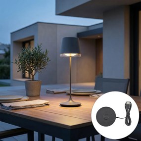 Stolní lampa tmavě šedá vč. LED IP65 dobíjecí s nabíjecí stanicí - Bass