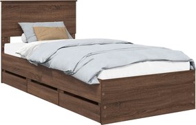Rám postele se zásuvkou Hnědý dub 90 x 200 cm Inženýrské dřevo 3410748