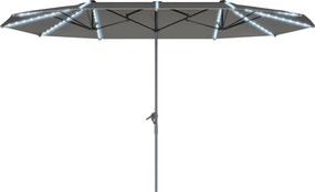 Outsunny Dvojitý Sluneční Umbrel s Solárními LED Světly 451x267 cm Hliník UV 50+ Sluneční Umbrel s Ručním Kolečkem, Balkónový Umbrel Odolný proti Větr