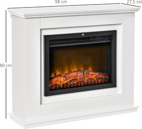 HOMCOM Elektrický krb, 3D LED plameny, dálkové ovládání, časovač, MDF, bílý
