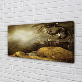 Obrazy na plátně Dragon horské mraky zlato 120x60 cm