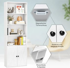 Costway Vysoká knihovna se dvířky ve venkovském stylu, bílá