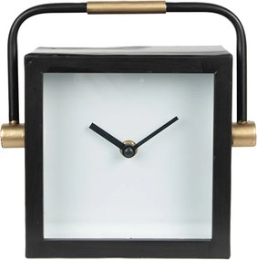 Designové černé hranaté stolní hodiny s kovovým madlem - 19*5*19 cm / 1*AA
