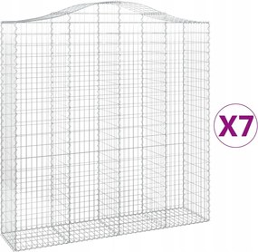 vidaXL Gabionové koše, 7 ks, 200x50x200/220 cm, galvanizované železo
