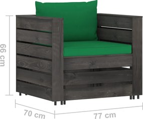 2dílná zahradní souprava s poduškami šedě impregnované dřevo 3068149