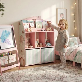 Dětský regál Dětský regál se 2 látkovými zásuvkami otevřený Regál pro 3-8 let 62,5x30x91,5 cm Růžový