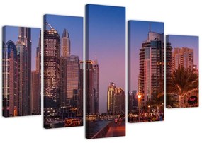 Obraz na plátně pětidílný Noci v Dubaji City - 150x100 cm