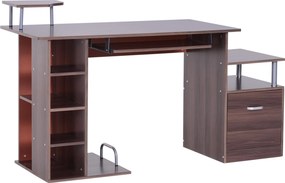 HOMCOM Počítačový stůl 120 cm Psací stůl s více policemi, šuplíkem, odkládacím stolem na klávesnici a stojany na monitor, tiskárnu a CPU 152x60x88 cm