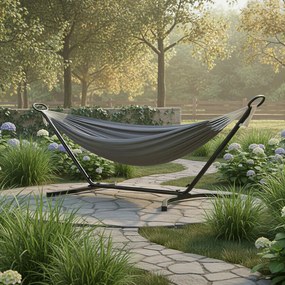 Houpací síť se stojanem Garden, 210x150 cm, šedá