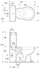 Kerasan RETRO WC kombi, zadní odpad, bílá-bronz WCSET12-RETRO-ZO