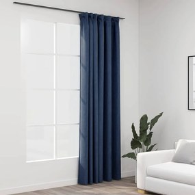 Zatemňovací závěsy s háčky vzhled lnu modré 290 x 245 cm 321183