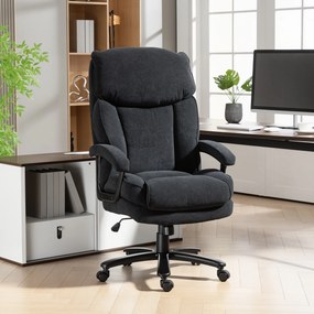 HOMCOM ergonomická kancelářská židle s vysokým opěradlem (nosnost 200 kg) – látka vzhled lnu, nastavitelná výška, houpání, široké sedadlo, černá