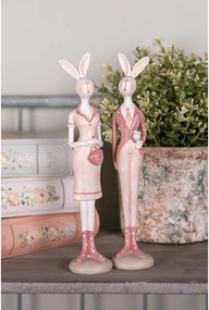 Dekorace králičí žena v růžových šatech a s kabelkou - 4*4*22 cm