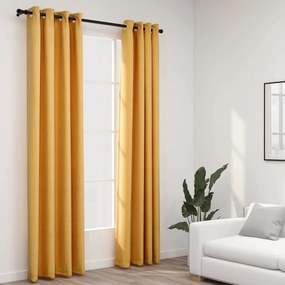 Zatemňovací závěsy s kroužky vzhled lnu 2 ks žluté 140 x 225 cm 321193