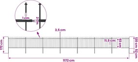 Zahradní plot s kopím nahoře ocelový 1172 x 120 cm černý 277626