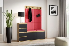 Eka Předsíňová stěna s čalouněnými panely Trinity 34 - Dub Artisan s černou /Červená 2309