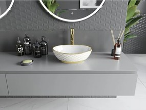 Mexen Elza, keramické umyvadlo na desku 405 x 330 mm, bílá-zlatý vzor, 21014009