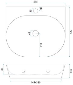 Rea Kim, keramické umyvadlo na desku 515x420x140mm, bílá lesklá, REA-U6682