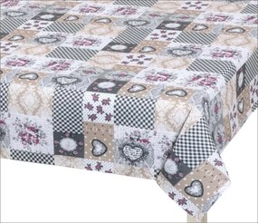 Bellatex Ubrus DITA Patchwork love šedá, vínová, béžová rozměr 140x200 cm