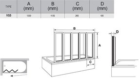 Ravak VS5 113,5 cm 794E010041 vanová zástěna pětidílná bílá+rain