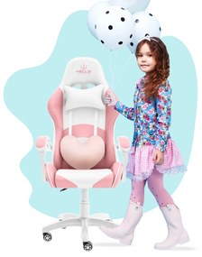 Dětská herní židle v růžové barvě pro dívku KIDS PINK- WHITE